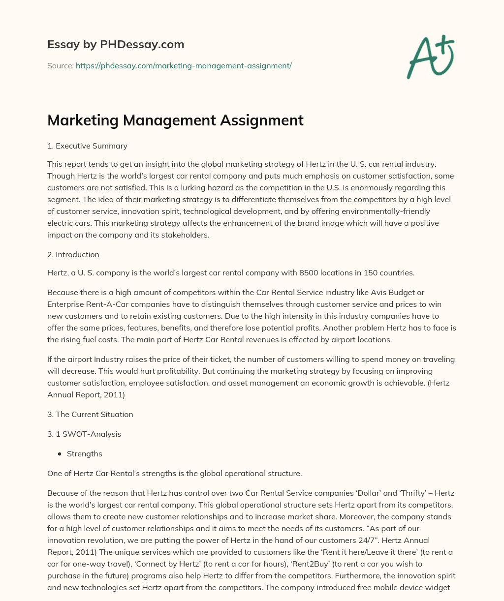 Marketing Management Assignment - PHDessay.com