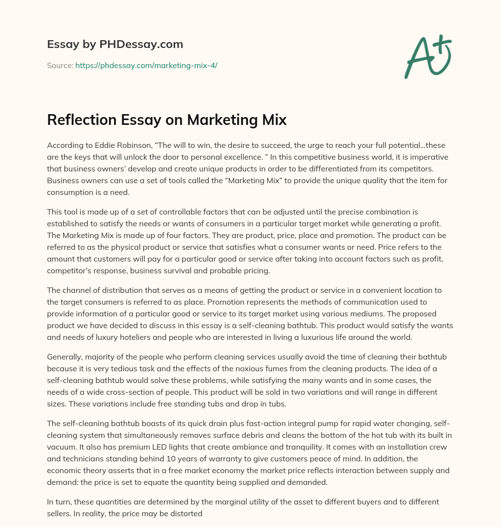 Reflection Essay on Marketing Mix - PHDessay.com
