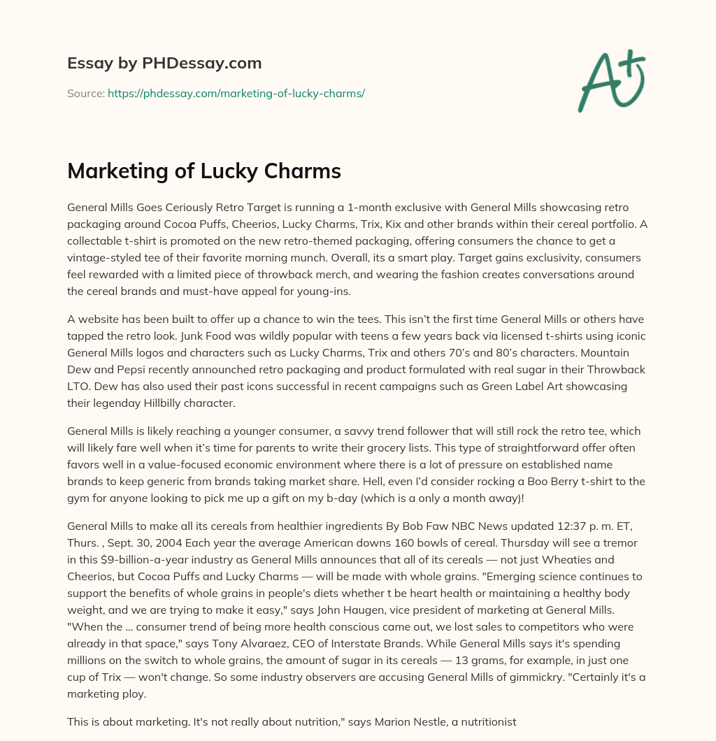 Marketing Of Lucky Charms Essay Example - PHDessay.com