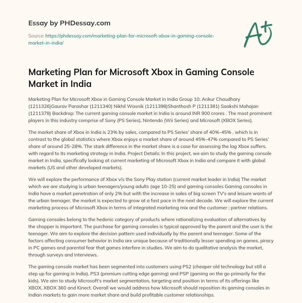 Marketing Plan for Microsoft Xbox in Gaming Console Market in India ...