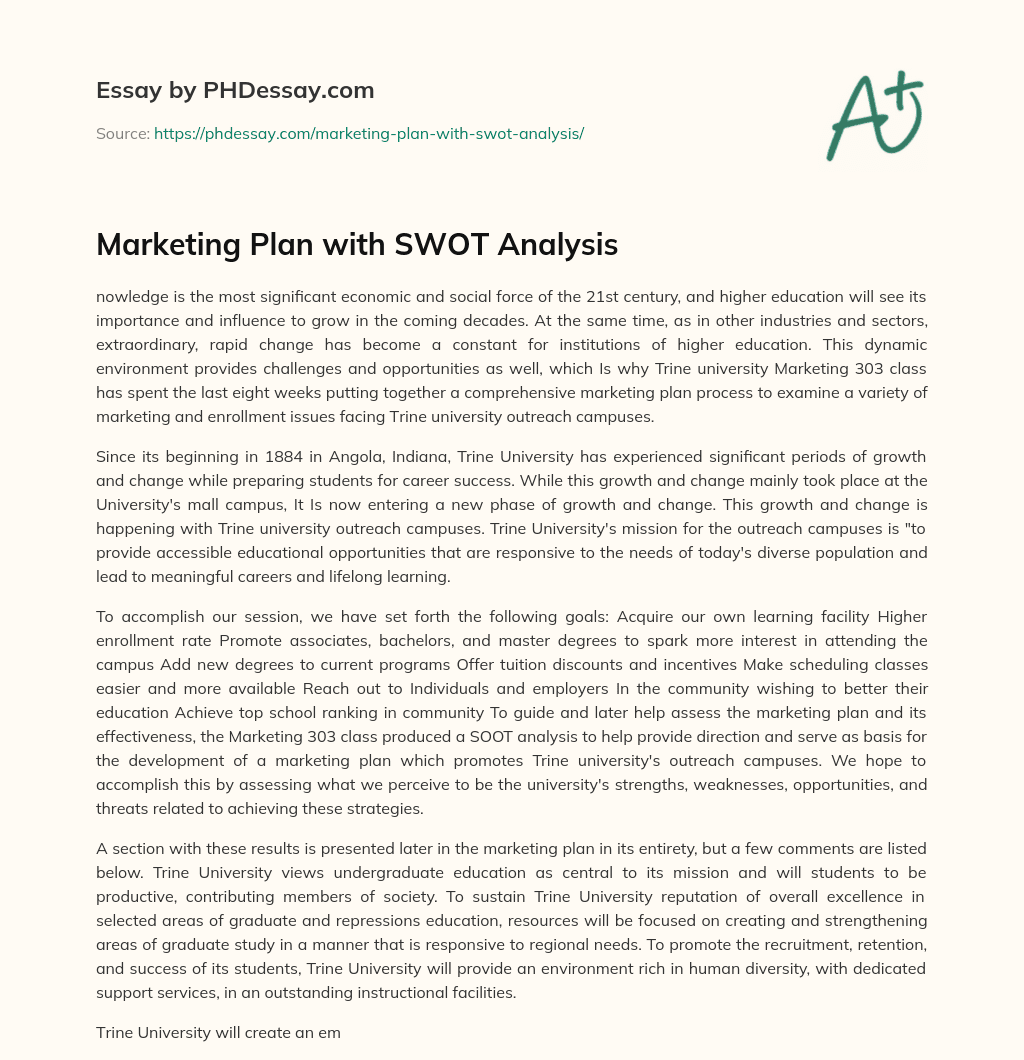 Marketing Plan with SWOT Analysis - PHDessay.com