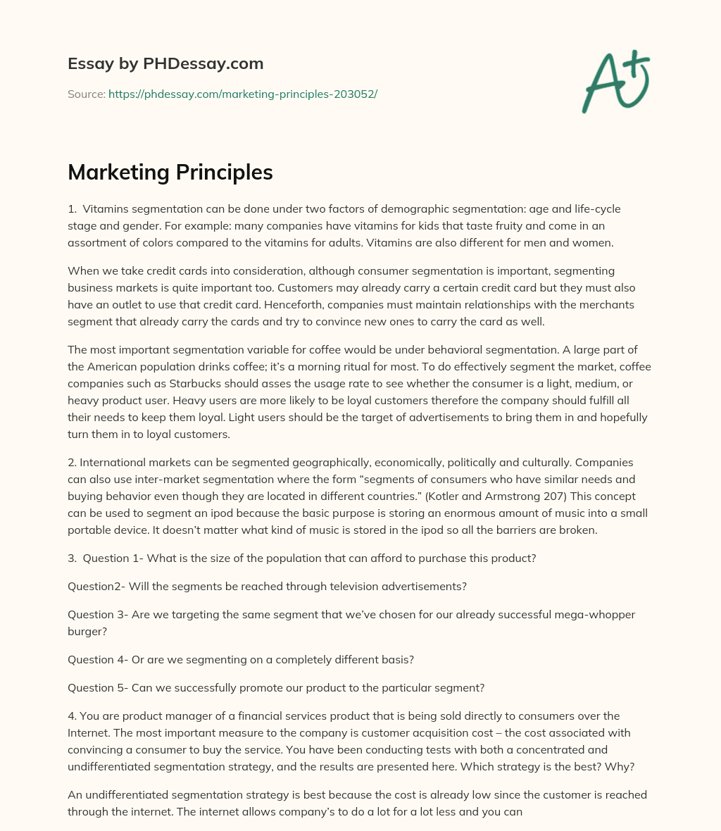 Marketing Principles - PHDessay.com