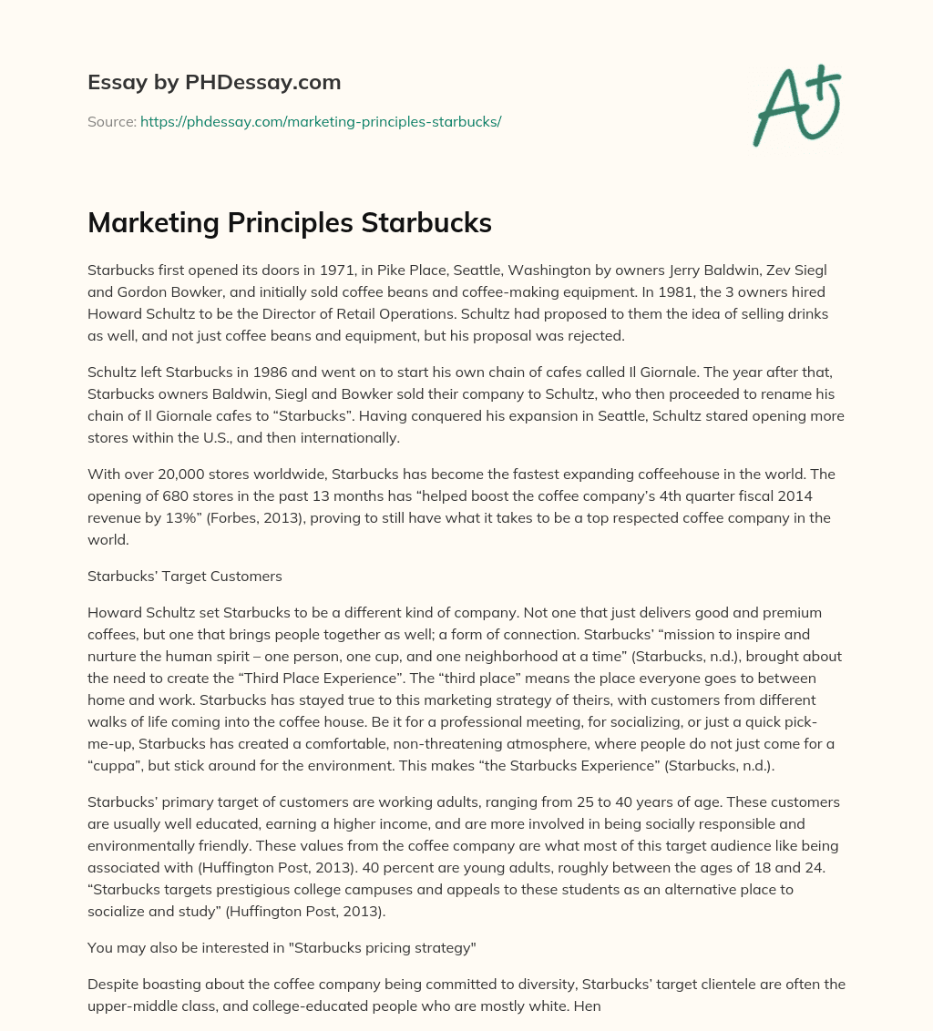 Marketing Principles Starbucks - PHDessay.com