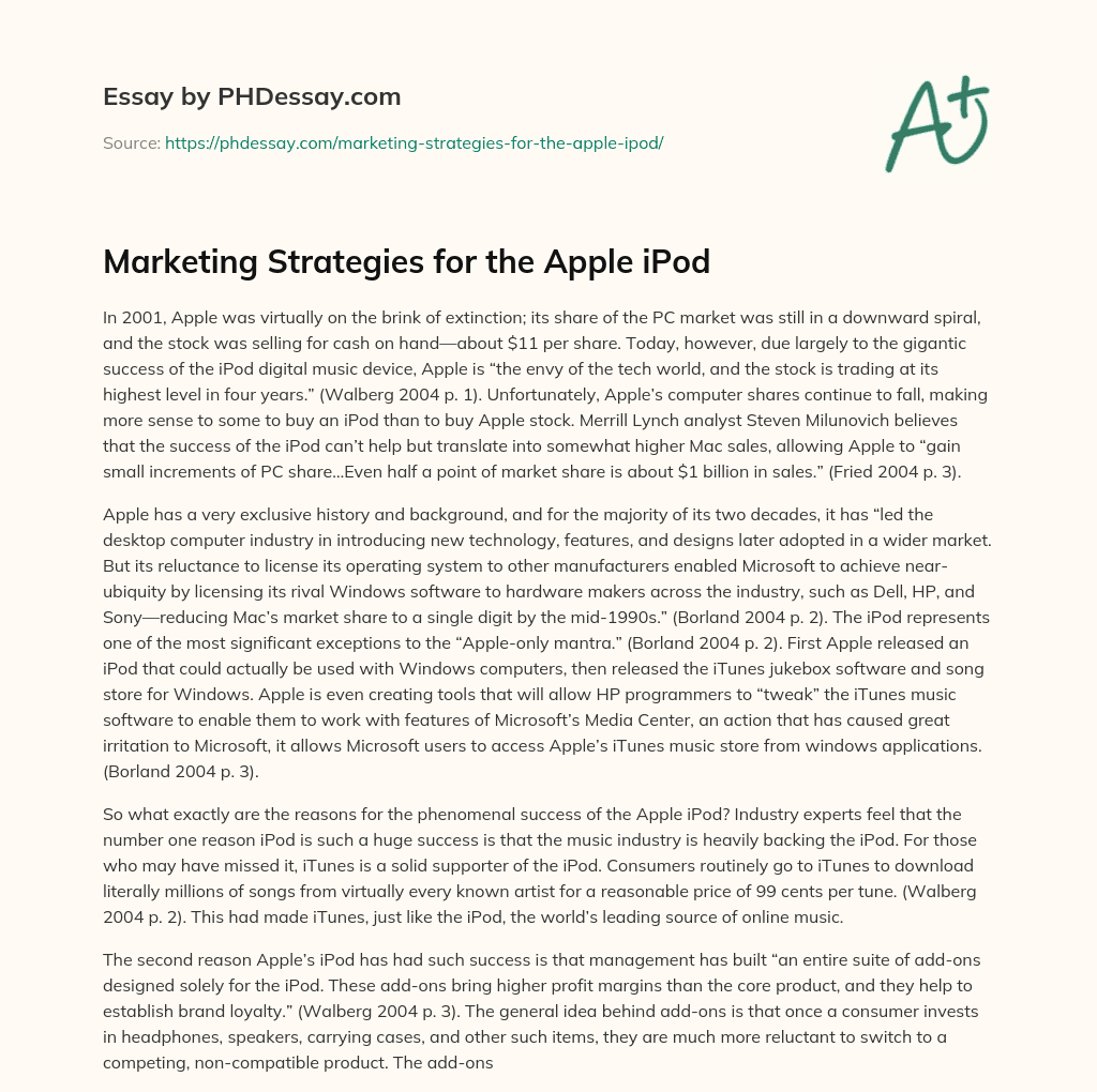 Marketing Strategies for the Apple iPod - PHDessay.com