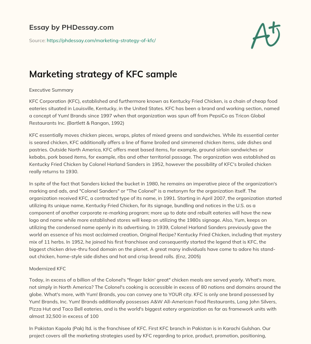 Marketing Strategy Of Kfc Sample Summary And Analysis Essay - PHDessay.com