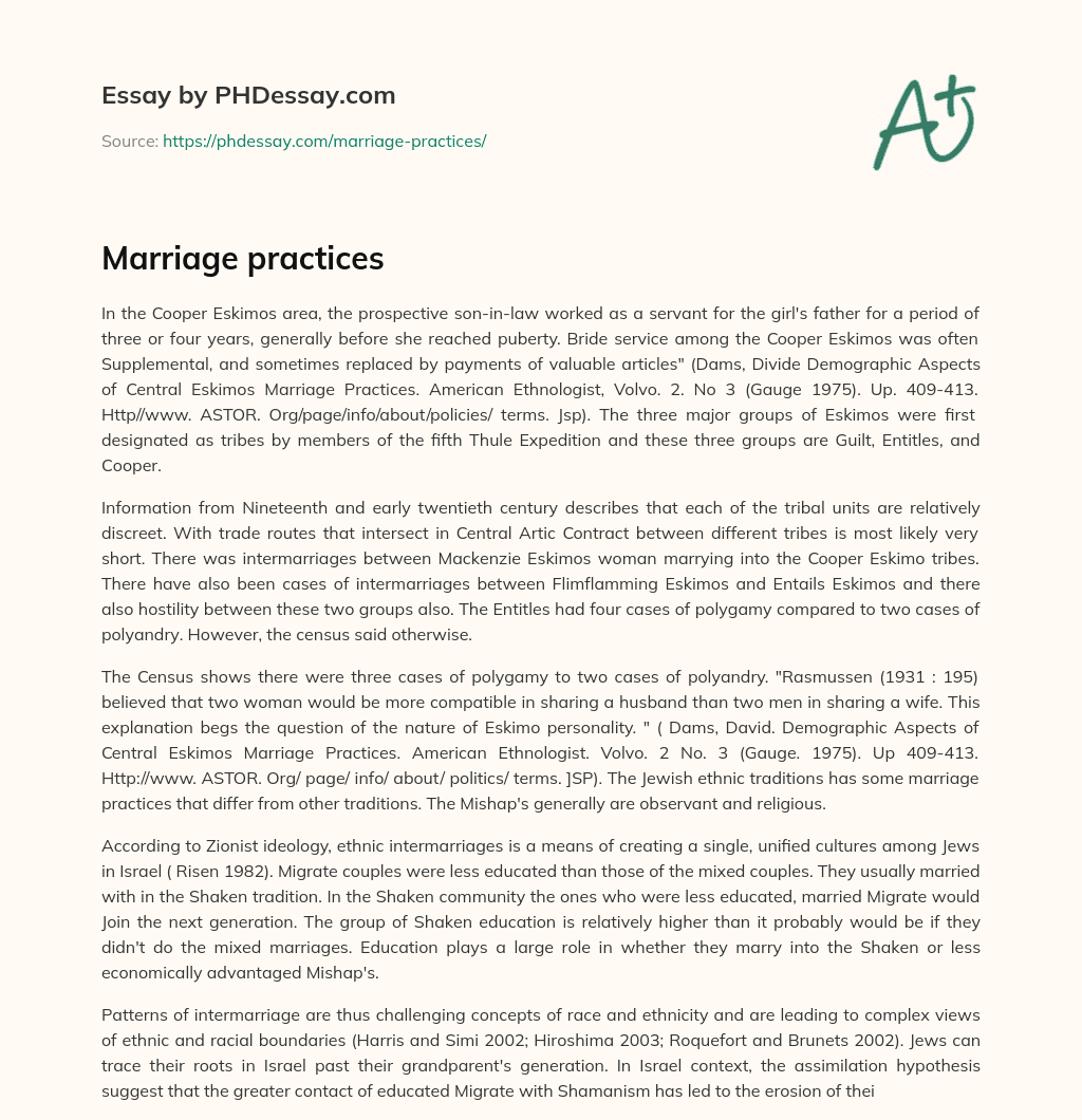 Marriage practices - PHDessay.com