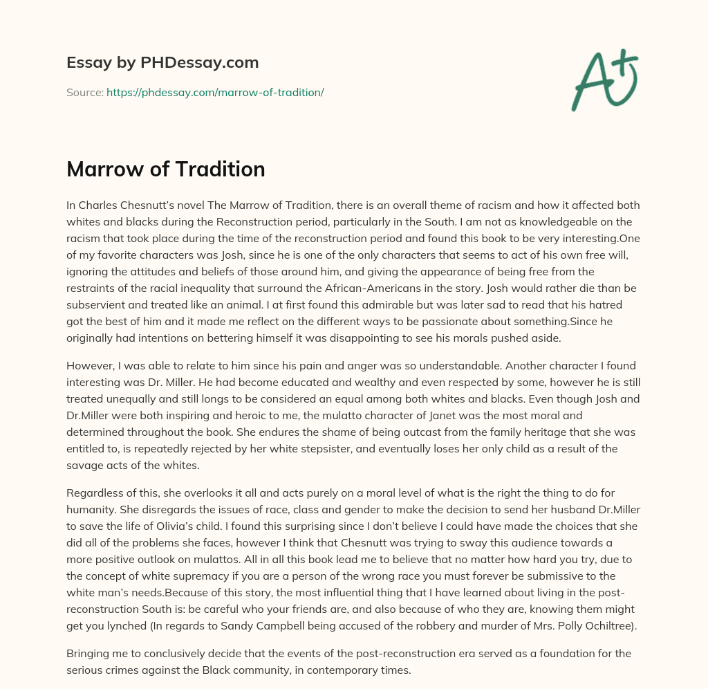 Marrow of Tradition (500 Words) - PHDessay.com