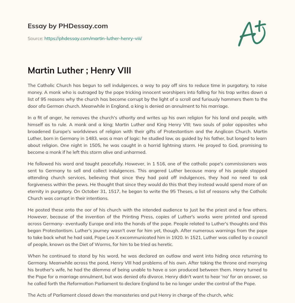 Martin Luther ; Henry VIII - PHDessay.com