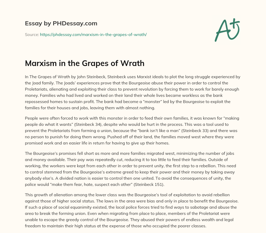 Marxism in the Grapes of Wrath (400 Words) - PHDessay.com