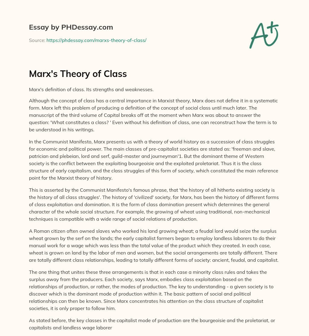 Marx's Theory of Class - PHDessay.com