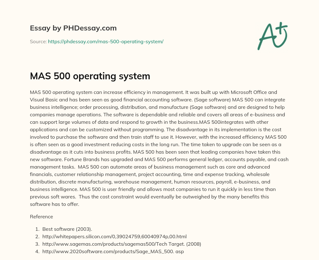 MAS 500 operating system (300 Words) - PHDessay.com