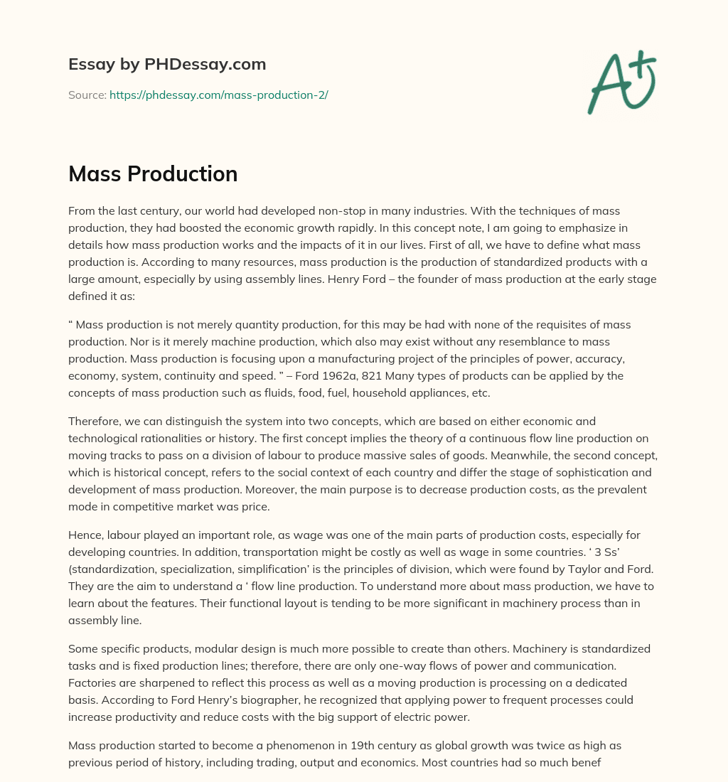 Mass Production Essay Example - PHDessay.com