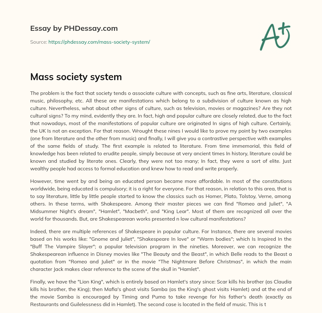 Mass society system - PHDessay.com