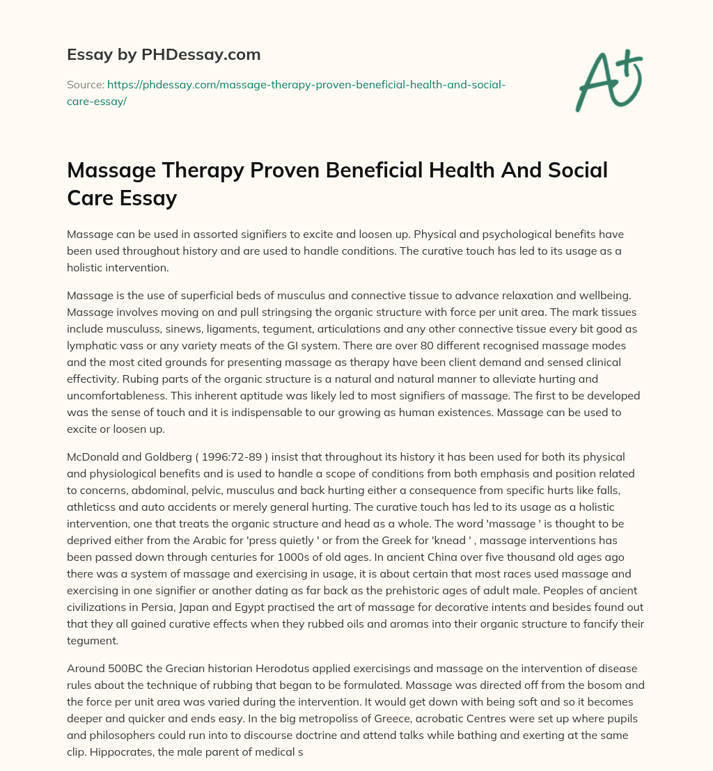 Massage Therapy Proven Beneficial Health And Social Care Essay ...