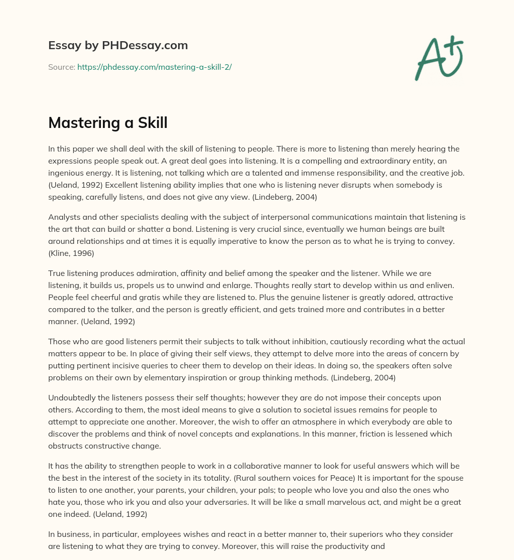Mastering a Skill - PHDessay.com