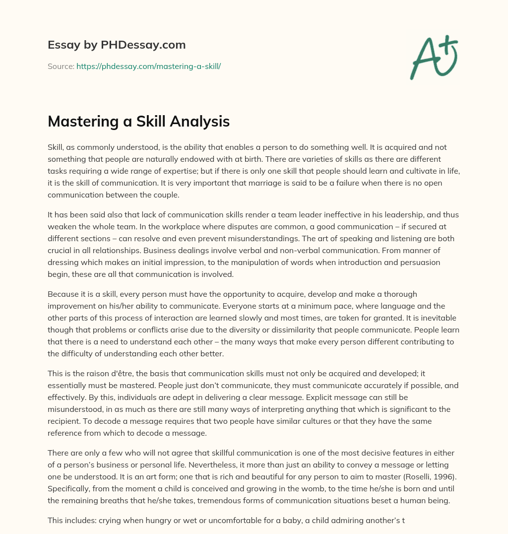 Mastering a Skill Analysis - PHDessay.com