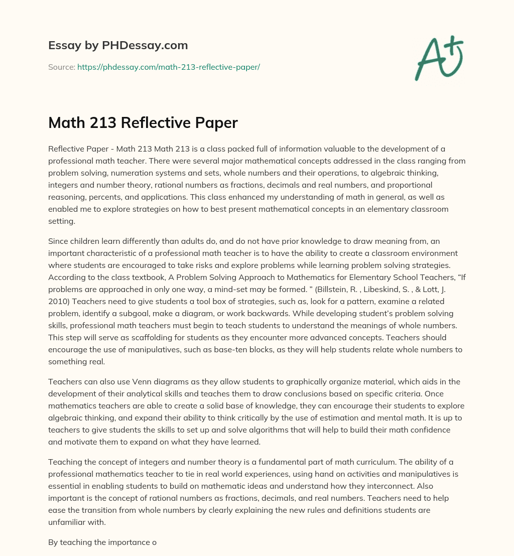 Math 213 Reflective Paper - PHDessay.com