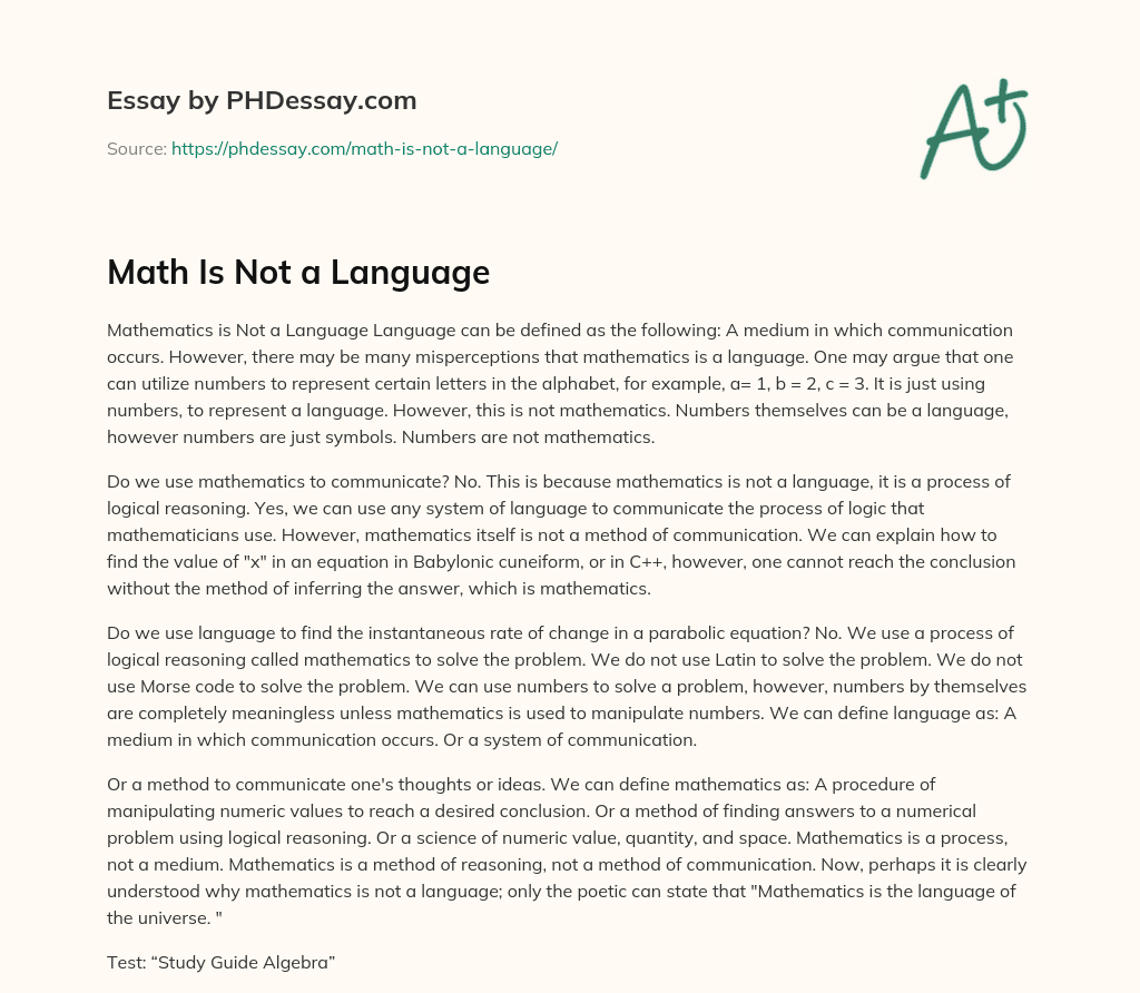 Math Is Not a Language (300 Words) - PHDessay.com