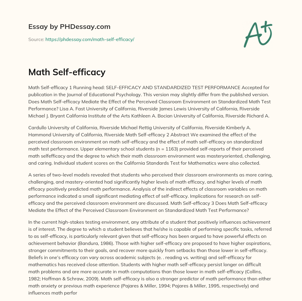Math Self-efficacy - PHDessay.com