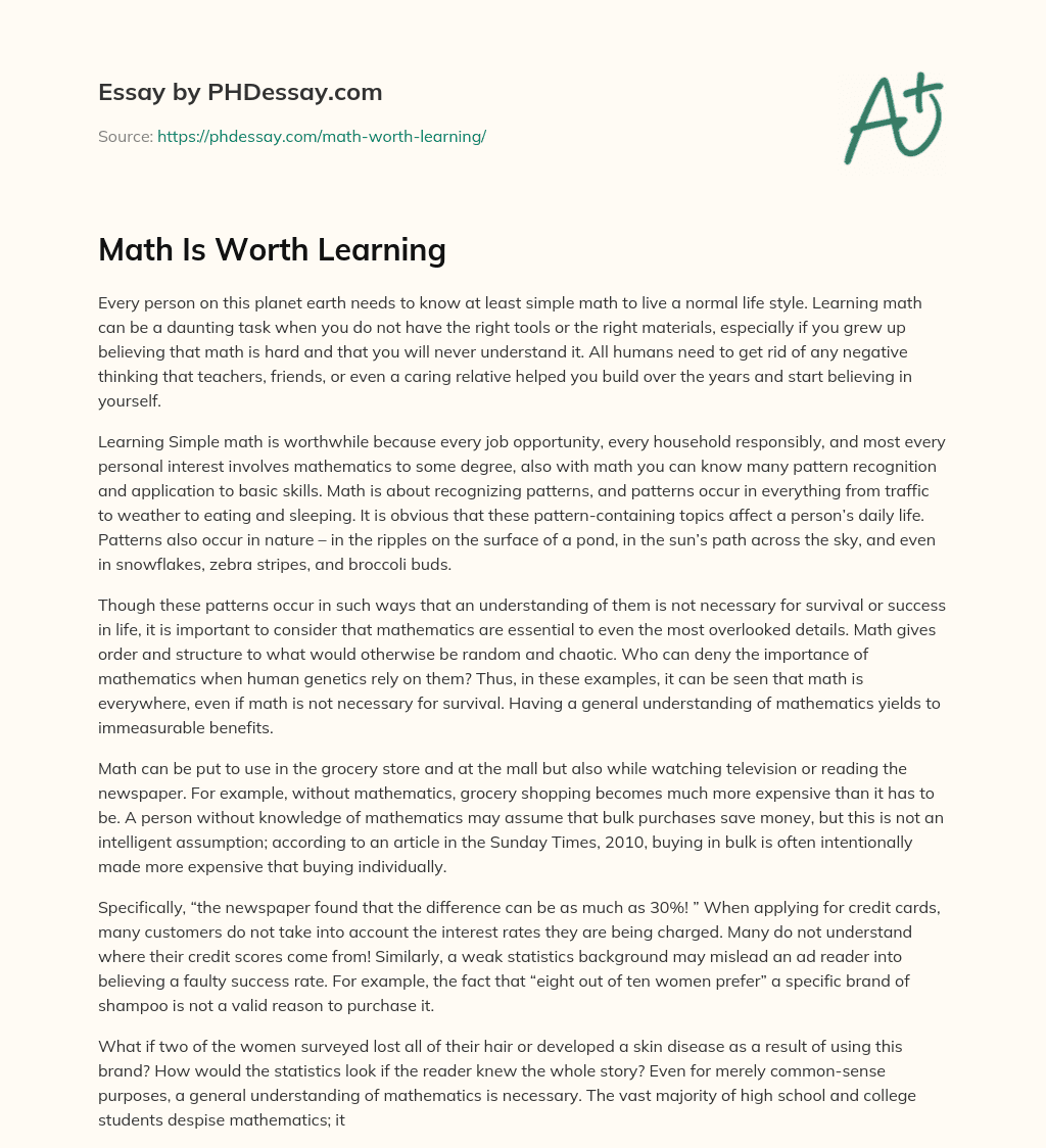 Math Is Worth Learning - PHDessay.com