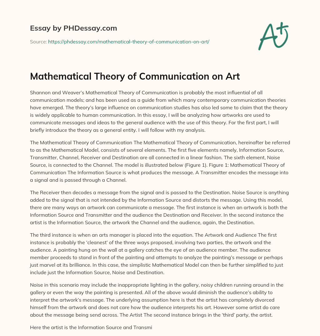 Mathematical Theory of Communication on Art - PHDessay.com