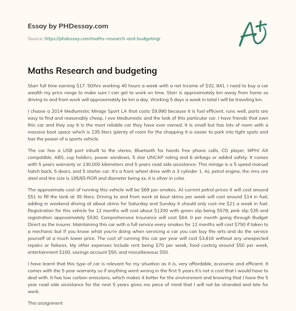 Maths Research and budgeting - PHDessay.com