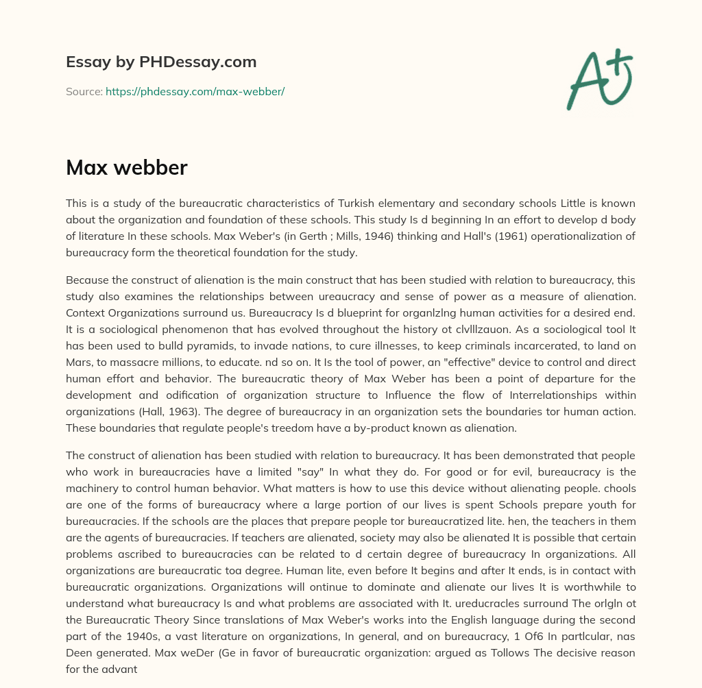 Max webber - PHDessay.com