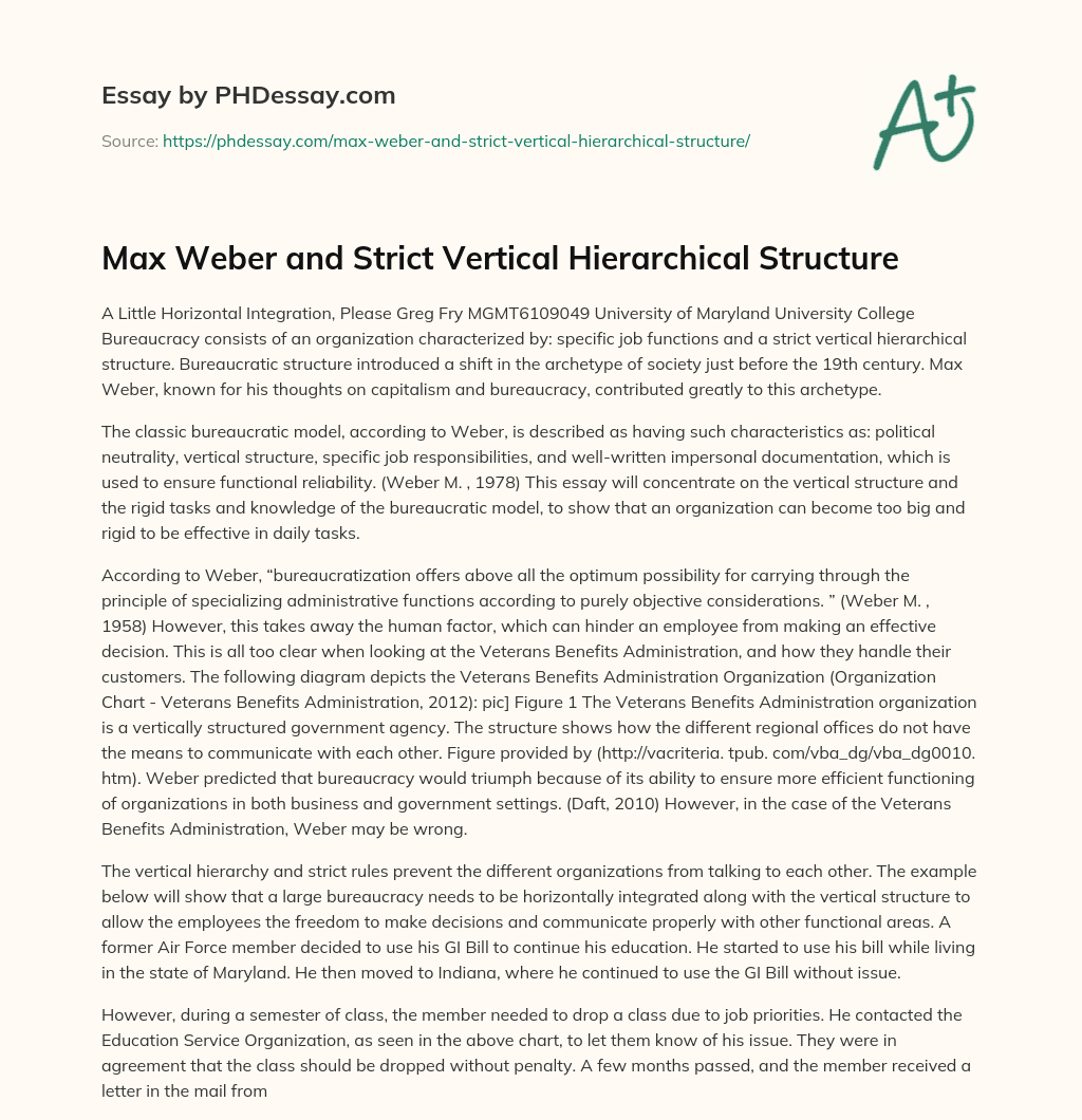 Max Weber and Strict Vertical Hierarchical Structure - PHDessay.com