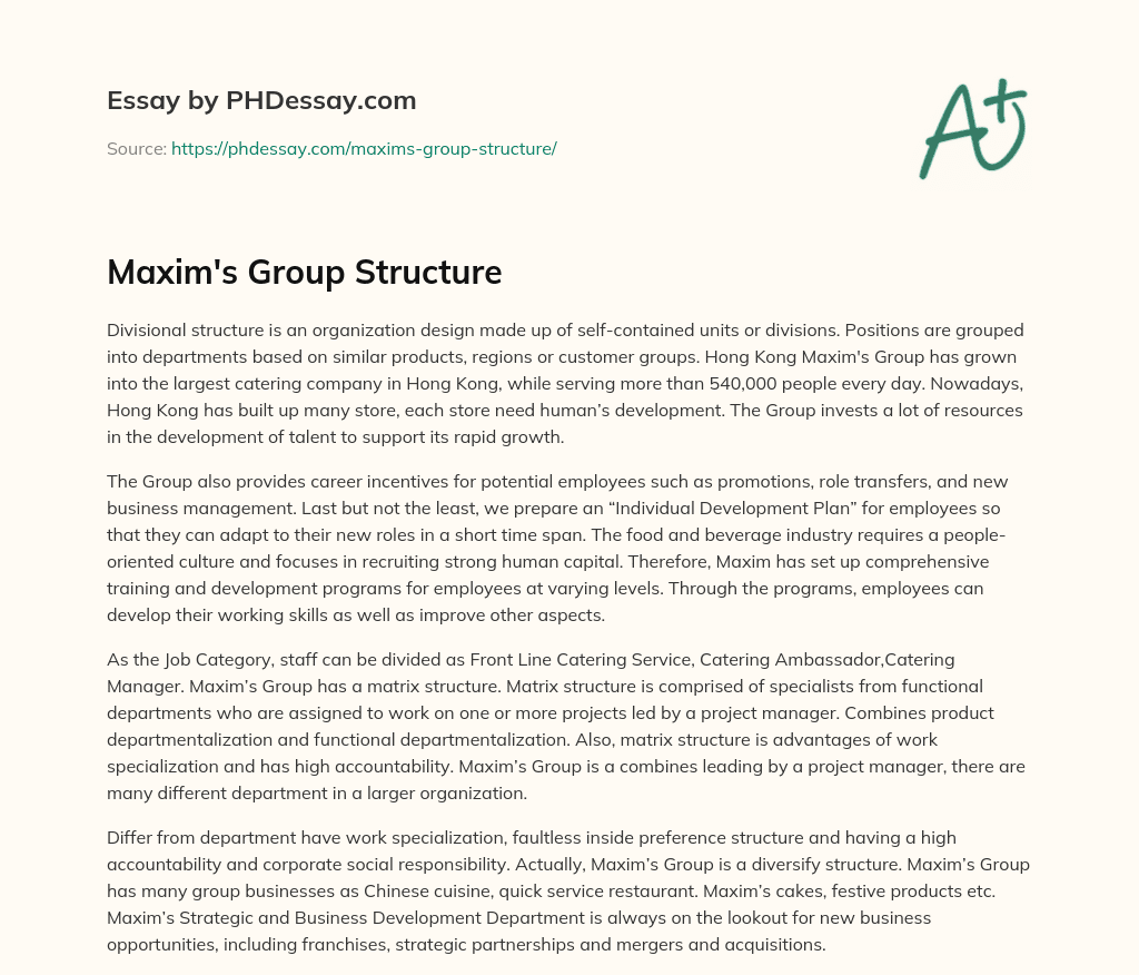 Maxim's Group Structure (300 Words) - PHDessay.com