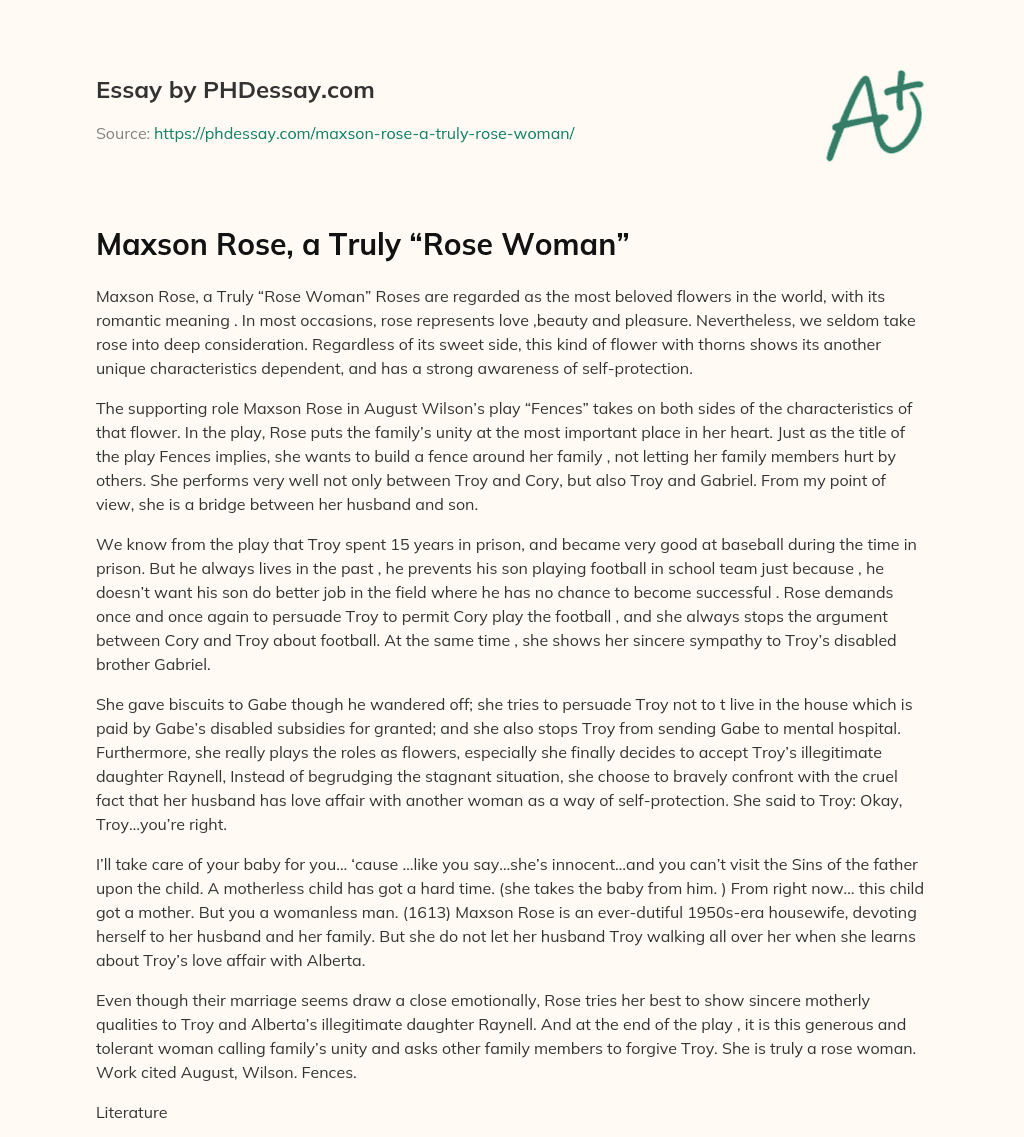 Maxson Rose, a Truly “Rose Woman” - PHDessay.com