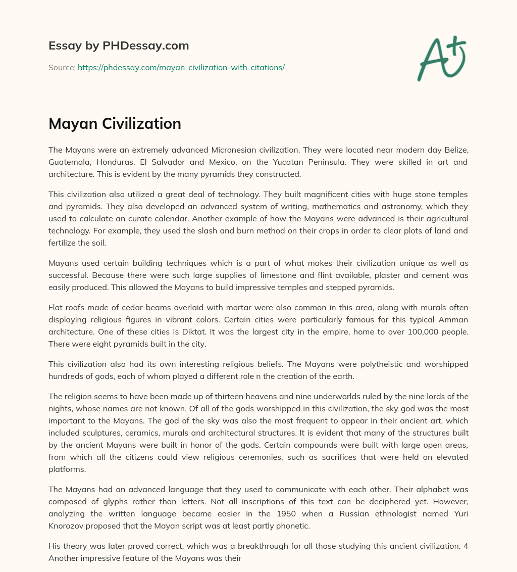 Mayan Civilization (600 Words) - PHDessay.com