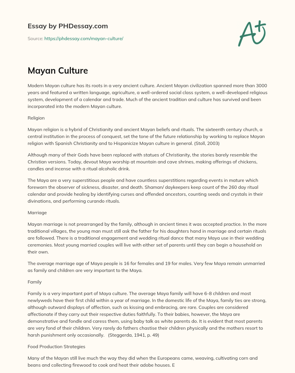 Mayan Culture - PHDessay.com