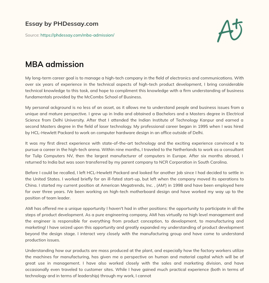 MBA admission - PHDessay.com