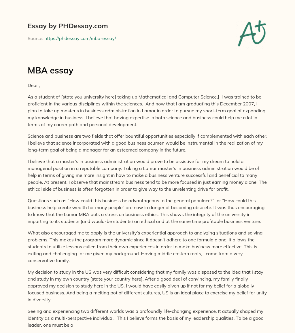 MBA essay - PHDessay.com