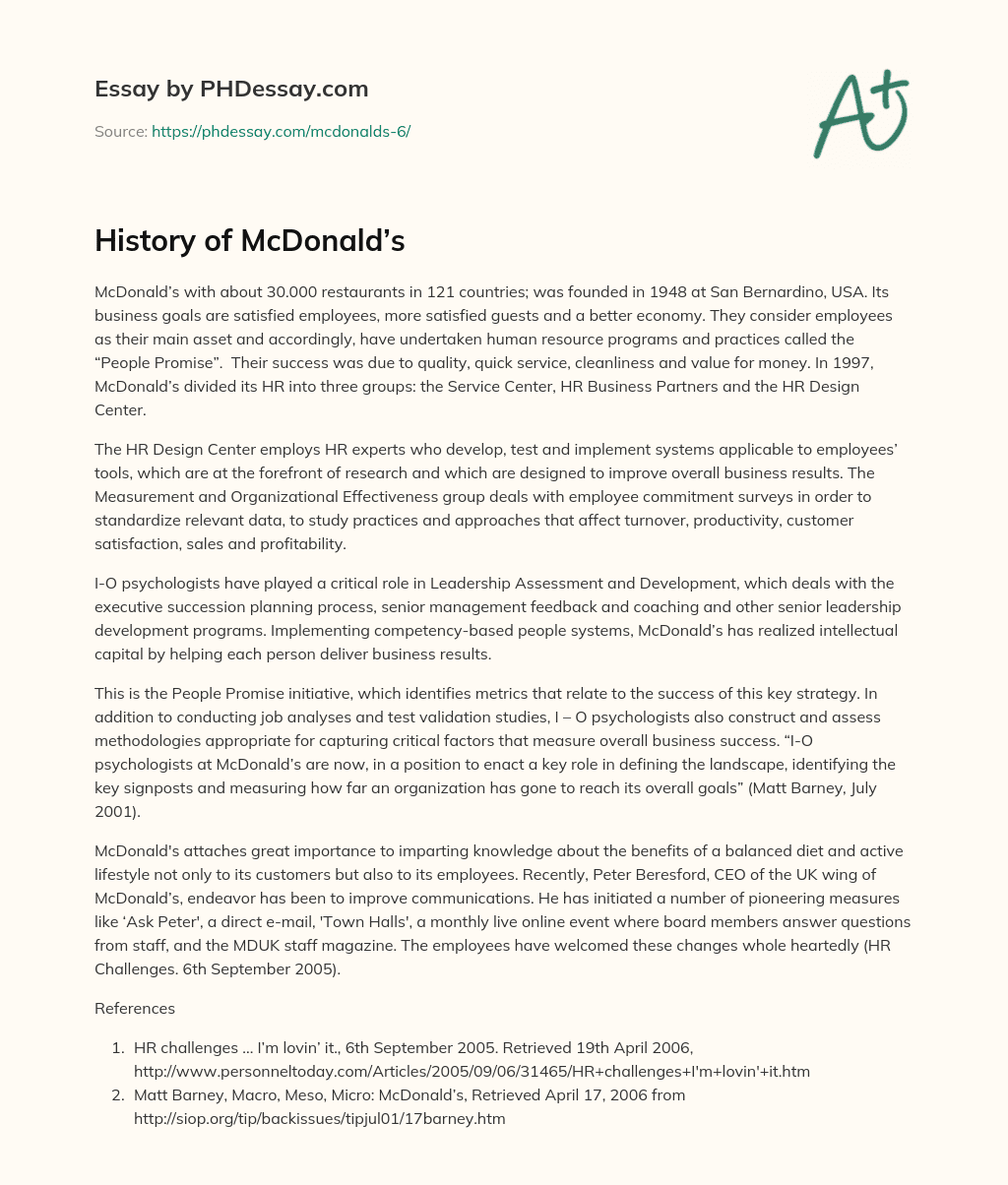 History of McDonald’s (400 Words) - PHDessay.com