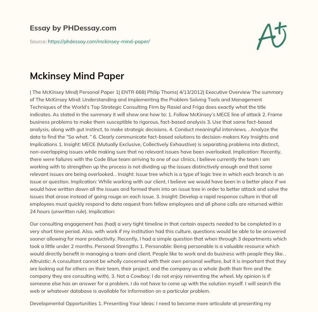 Mckinsey Mind Paper Summary Example - PHDessay.com