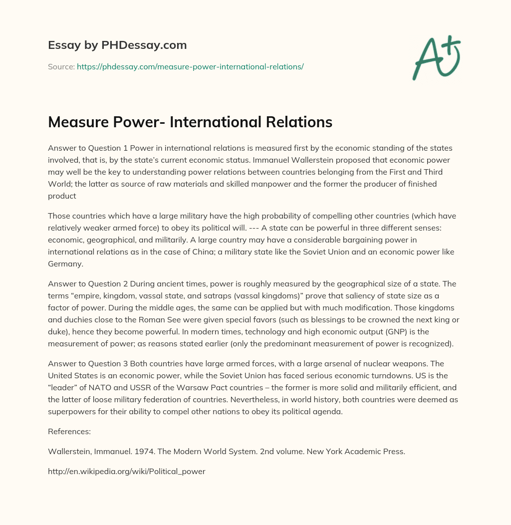 Measure Power- International Relations (300 Words) - PHDessay.com