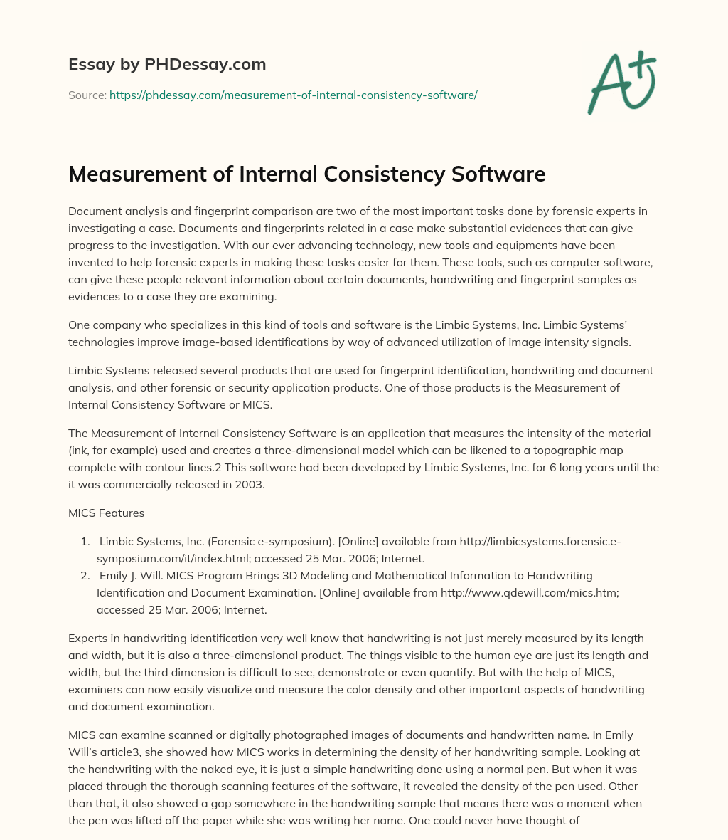 Measurement of Internal Consistency Software - PHDessay.com