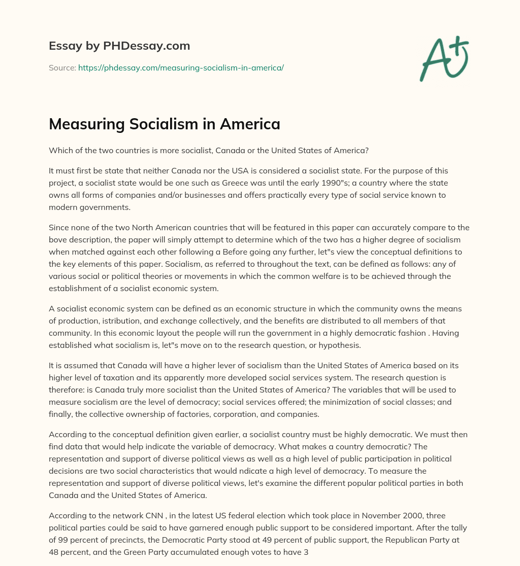 Measuring Socialism in America - PHDessay.com