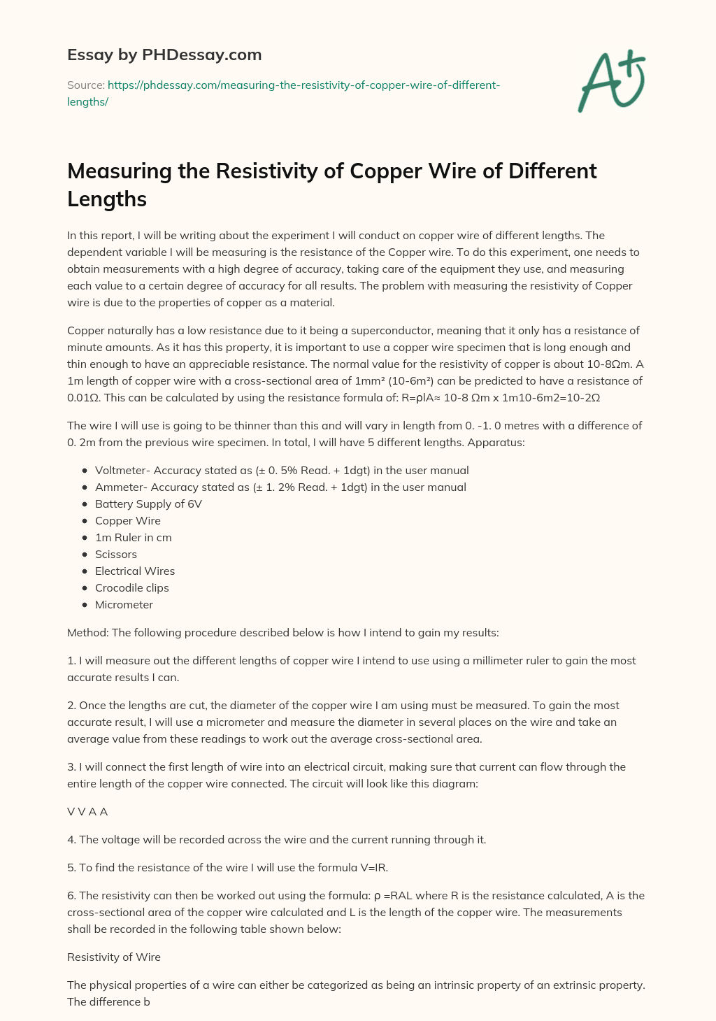 Measuring the Resistivity of Copper Wire of Different Lengths ...
