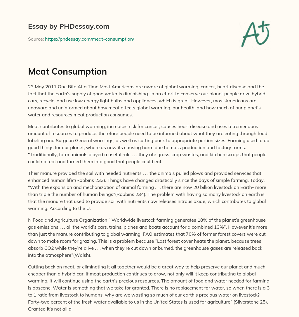 Meat Consumption - PHDessay.com