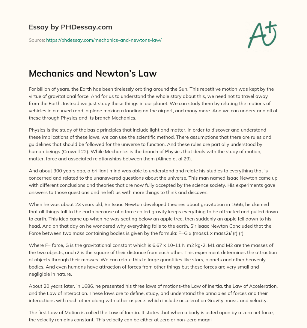 Mechanics and Newton’s Law - PHDessay.com