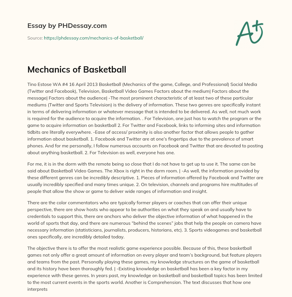 Mechanics of Basketball - PHDessay.com