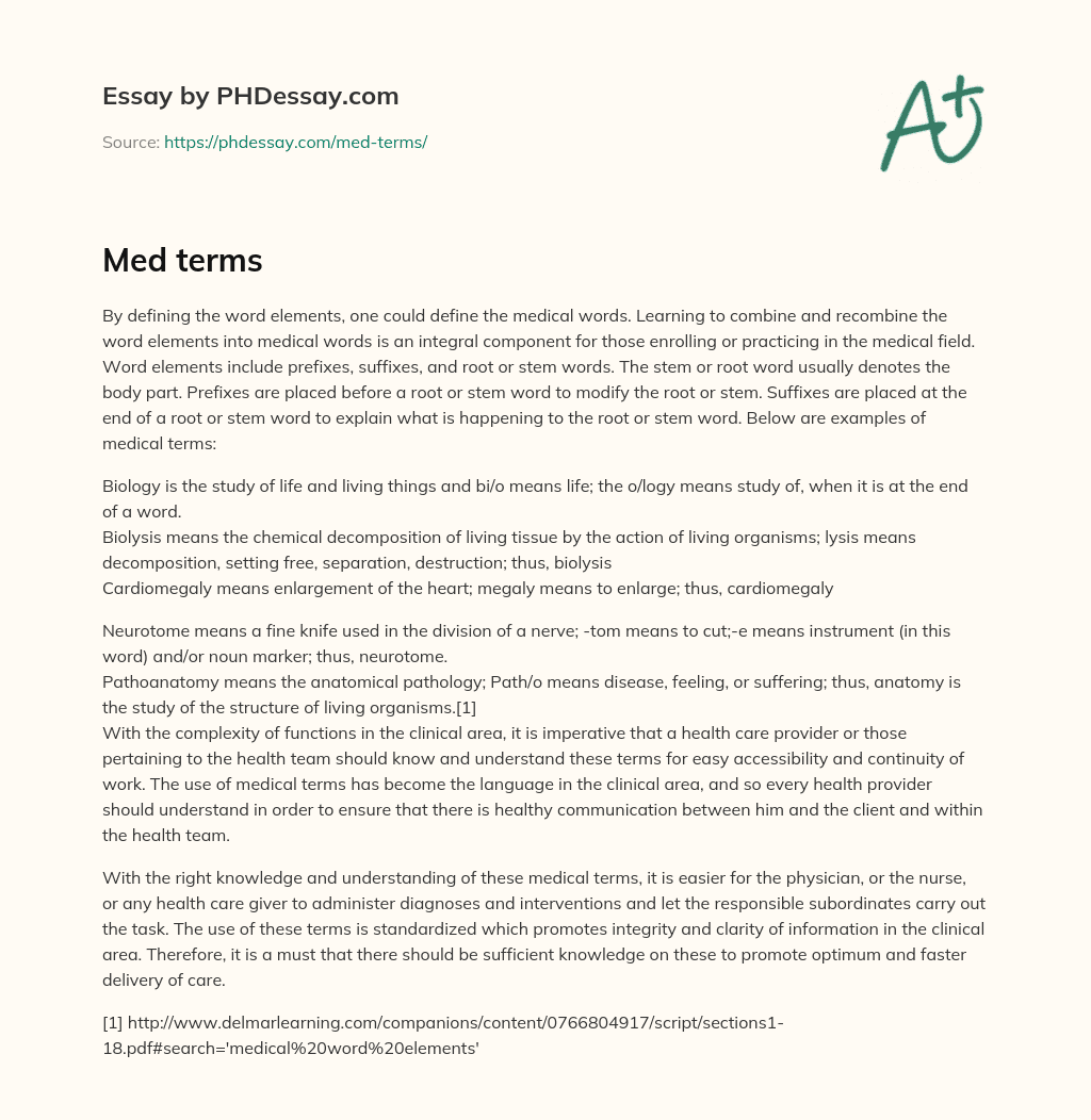 Med terms (400 Words) - PHDessay.com