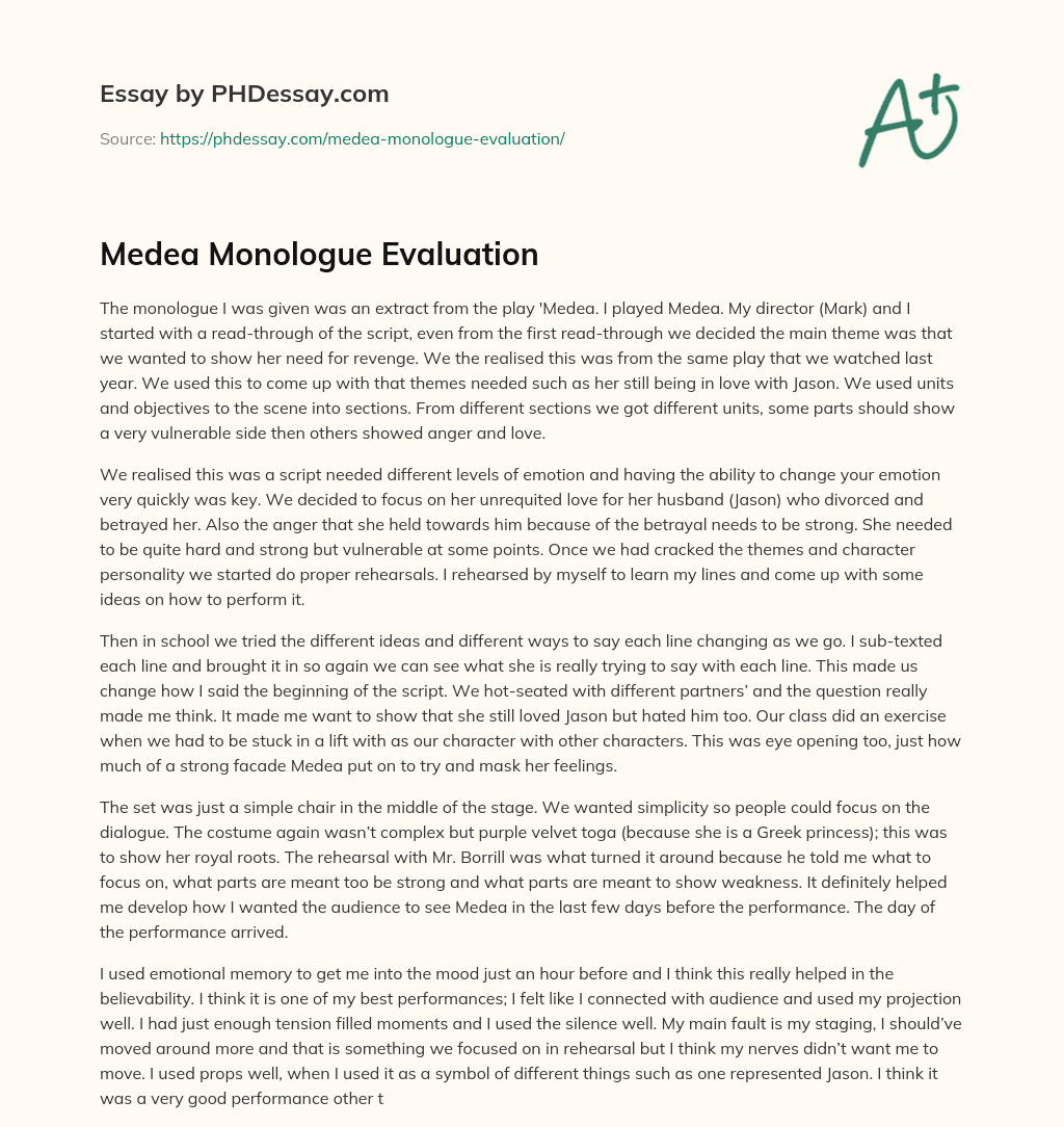 Medea Monologue Evaluation (600 Words) - PHDessay.com