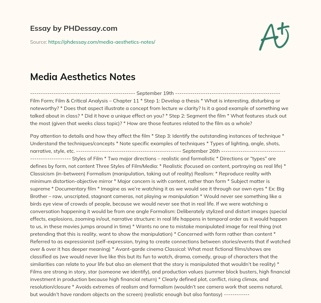 Media Aesthetics Notes - PHDessay.com