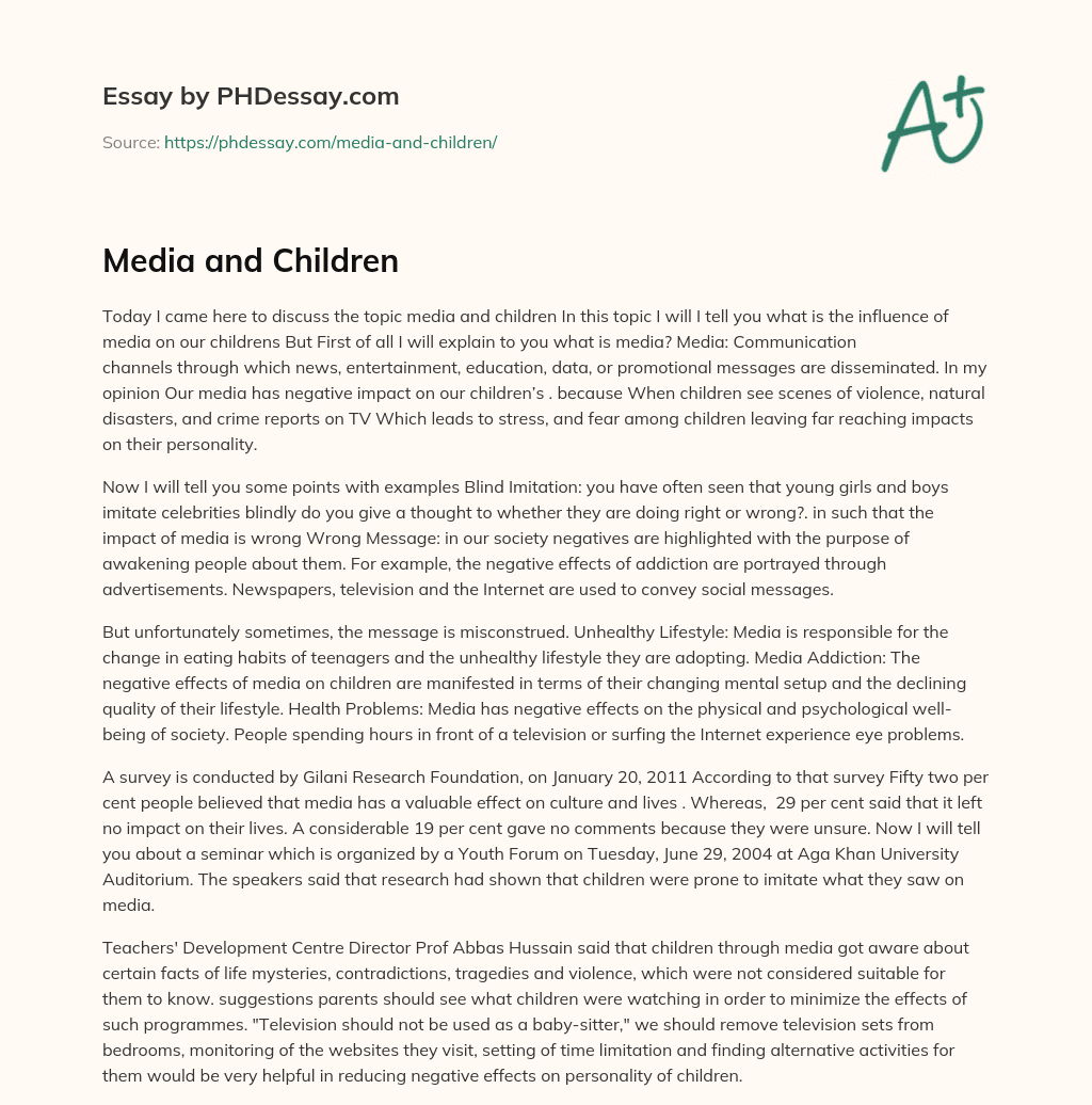Media and Children (400 Words) - PHDessay.com