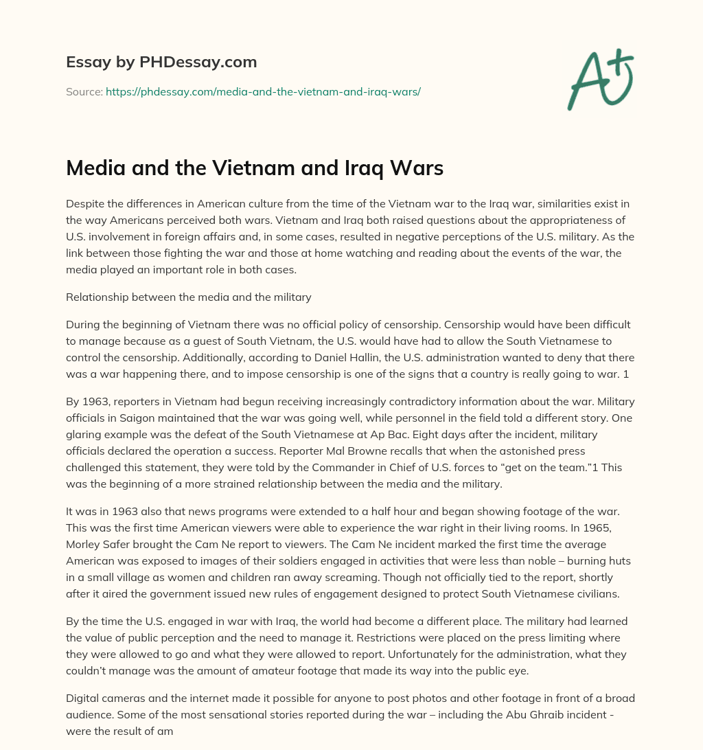 Media and the Vietnam and Iraq Wars - PHDessay.com