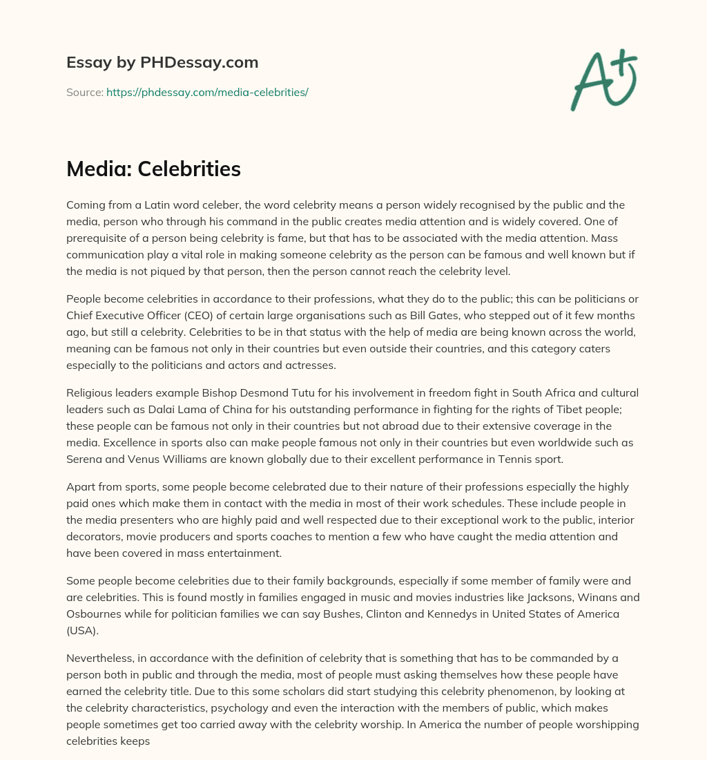 Media: Celebrities - PHDessay.com