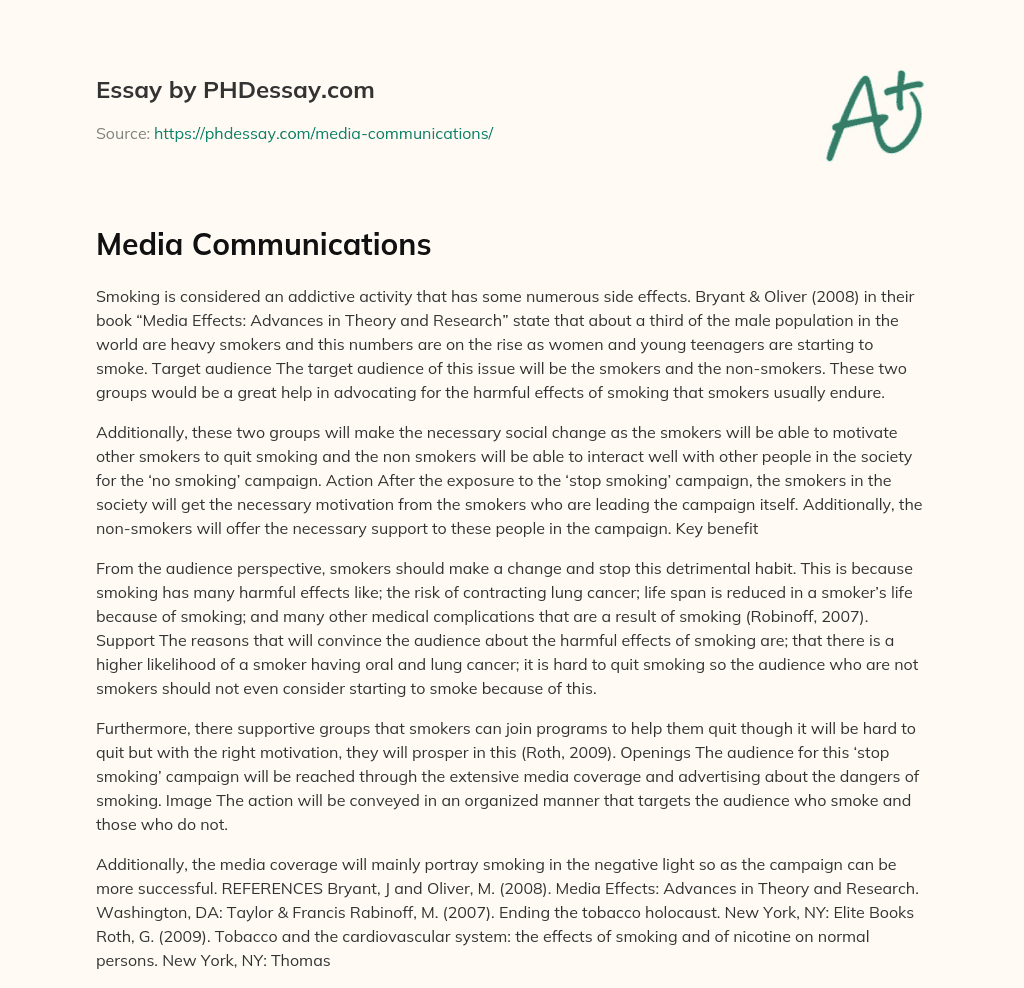 Media Communications (400 Words) - PHDessay.com